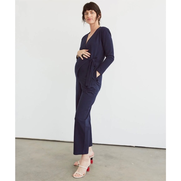 Storq | Pants & Jumpsuits | New Storq Maternity Flex Fit Wrap Jumpsuit In Midnight Navy Blue ...